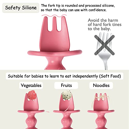 6 Pack Baby Utensils Self Feeding 6+ Months, Silicone Baby Spoons and Forks, Toddler Utensils for Baby Led Weaning, Chewable Utensils First Stage, Pink, Yellow, Grey