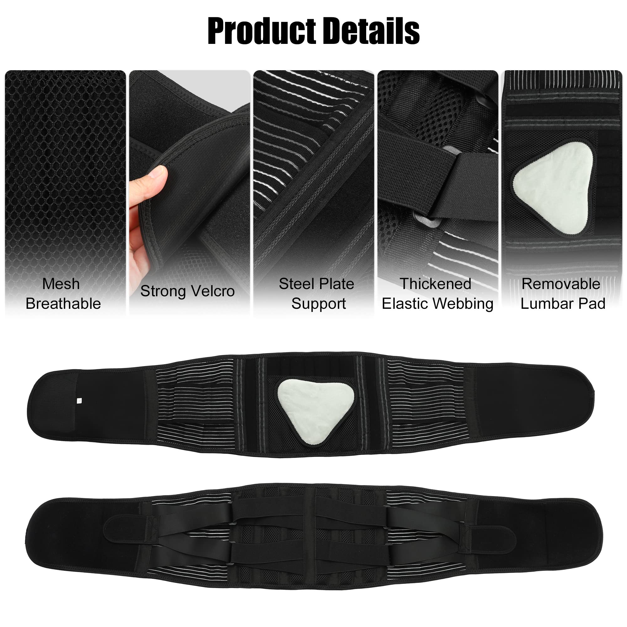 VOCOSTE Back Brace for Lower Back Pain, Back Support Belt for Women Men with Removable Lumbar Pad to Ease Herniated Disc Scoliosis M Size