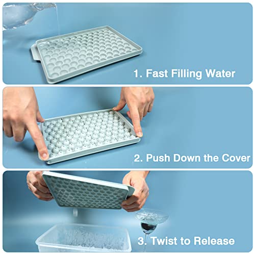 Mini Ice Cube Trays, 0.6in Small Ice Maker for Freezer Easy Release, 104x4 PCS Ice Ball Mold with Bin & Ice Scoop, Tiny Ice Cube Tray Crushed Ice for Chilling Drinks Coffee Juice Cocktail-Blue