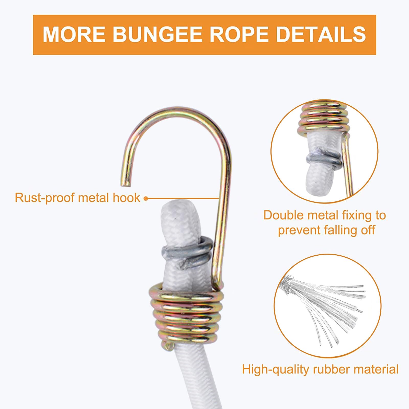 Morobor White Elastic Rope Rubber Strap, 10pcs Mini Bungee Cords with Metal Hooks, Rubber Stretchy Bungee Cords with Hooks for for Bikes, Wire Racks, Tents and Hand Carts etc