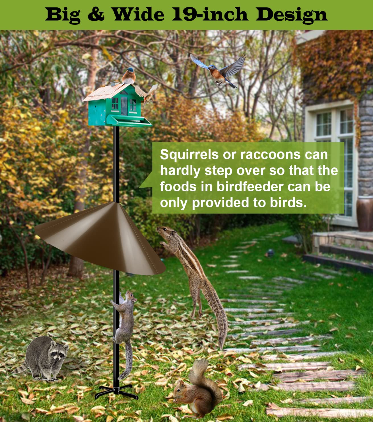 Ansionsol 19 Inch Wide Squirrel Baffle for Bird Feeder Pole, Outside Pole Mount Stopper & Bird House Guard for Outdoor Shepherd’s Hook, Brown, 1 Pack