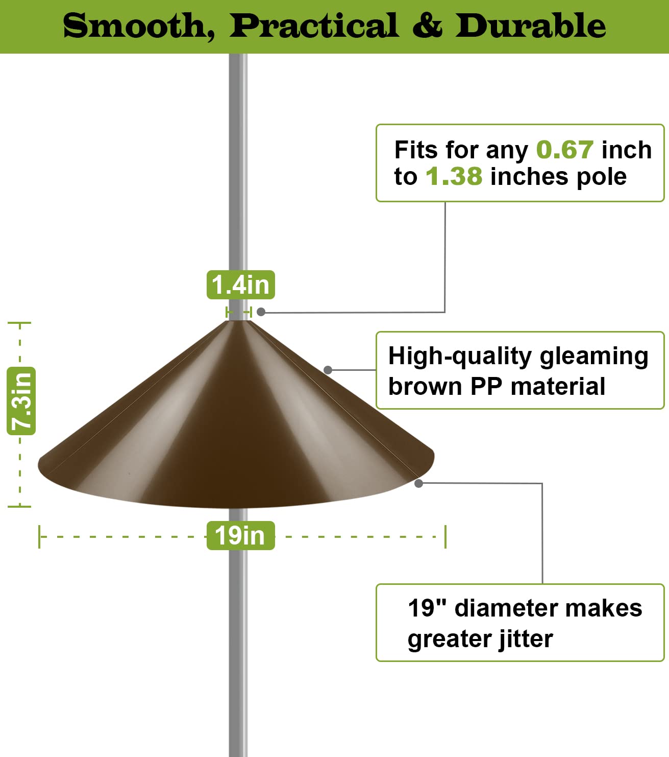 Ansionsol 19 Inch Wide Squirrel Baffle for Bird Feeder Pole, Outside Pole Mount Stopper & Bird House Guard for Outdoor Shepherd’s Hook, Brown, 1 Pack