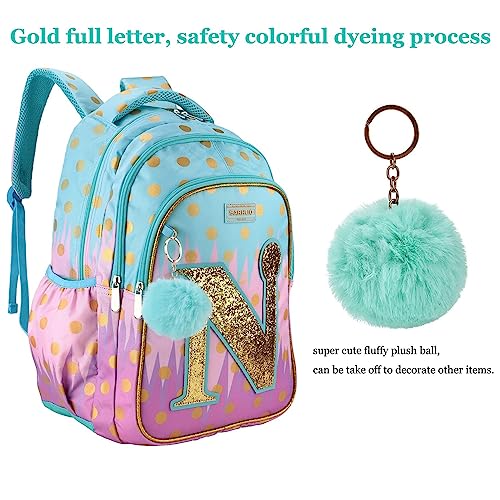 SARHLIO Kids Backpack with Pencil Case, Glitter Galaxy Elementary School Girls School Bag Large 16 Inch Bookbag with Letter N Sparkling Sequin Tower Design