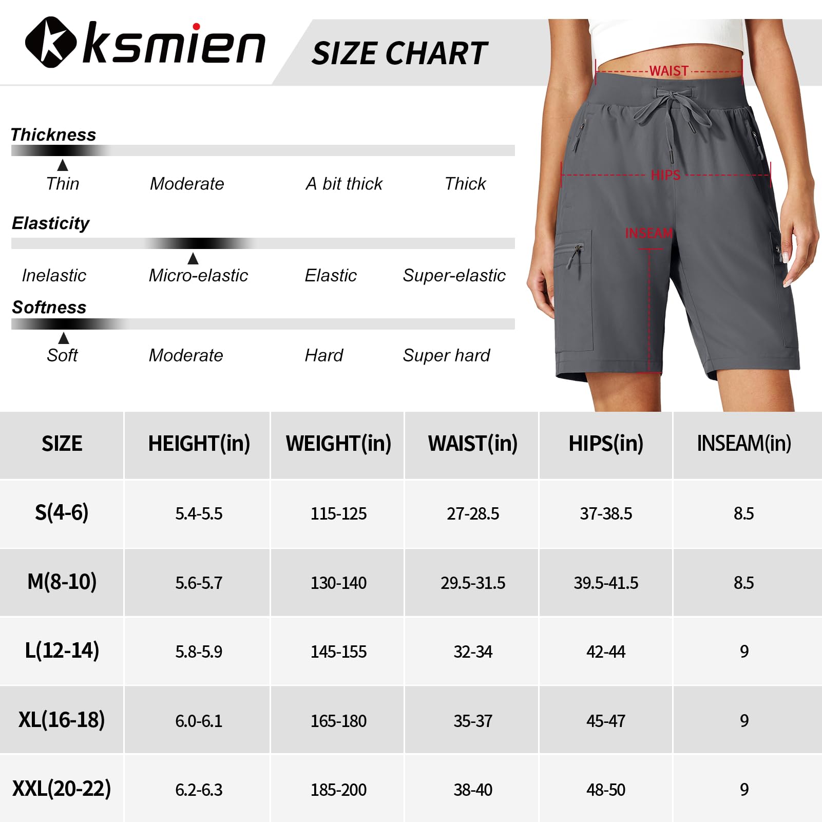 Ksmien Women's Hiking Cargo Shorts Quick Dry Lightweight Summer Shorts with Zipper Pockets for Travel Golf Camping Dark Grey