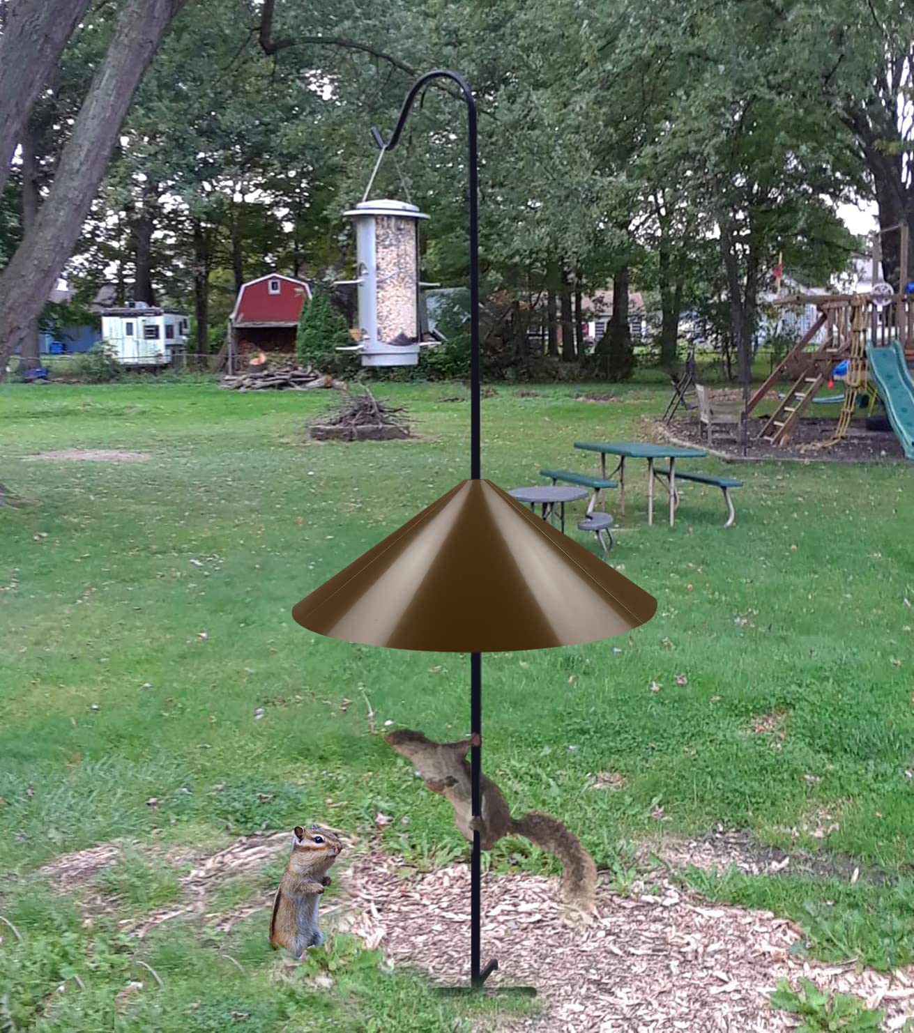 Ansionsol 19 Inch Wide Squirrel Baffle for Bird Feeder Pole, Outside Pole Mount Stopper & Bird House Guard for Outdoor Shepherd’s Hook, Brown, 1 Pack
