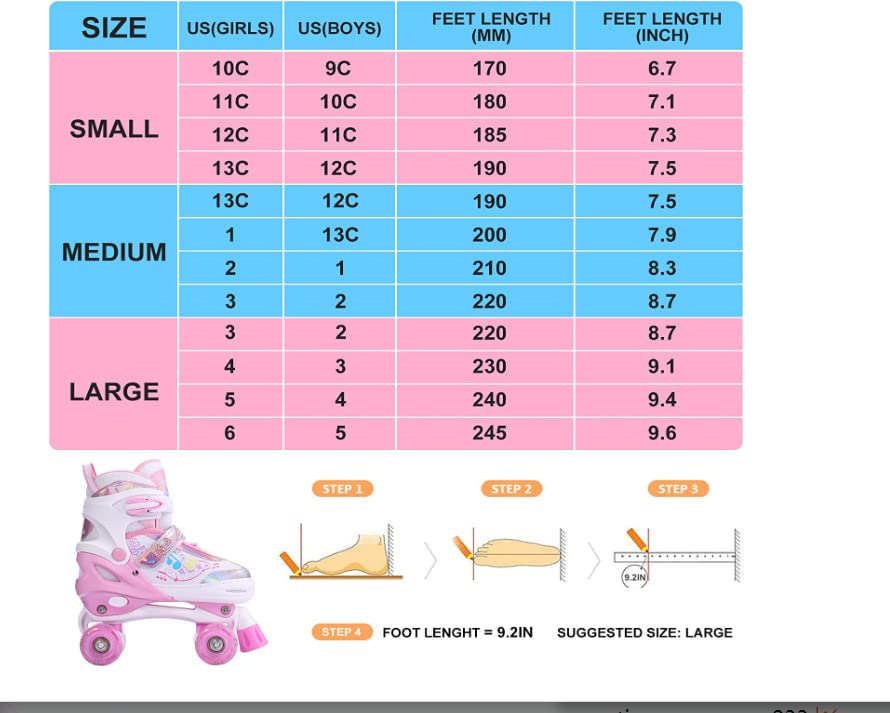 Hikole Girls Roller Skates with 4 Adjustable Size,All 8 Light Up Wheels Kids Roller Skates for Outdoor & Indoor