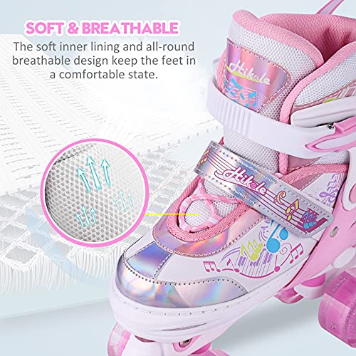 Hikole Girls Roller Skates with 4 Adjustable Size,All 8 Light Up Wheels Kids Roller Skates for Outdoor & Indoor