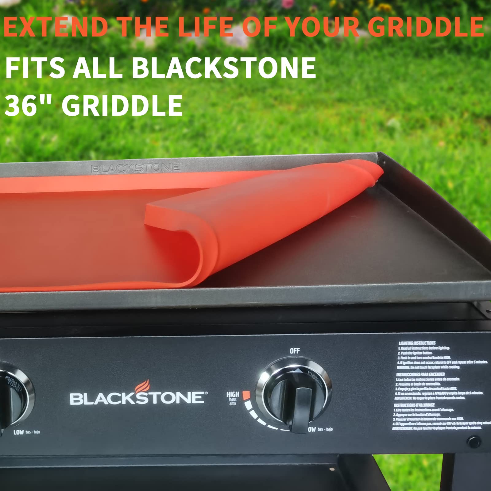 BSARTE 36 Inch Silicone Griddle Mat Cover for Blackstone 36 Inch Griddle - Heavy Duty Food Grade Thicker Silicone Matt Griddle Accessories- Outdoor Grill Cooking Surface Protective Cover, Orange