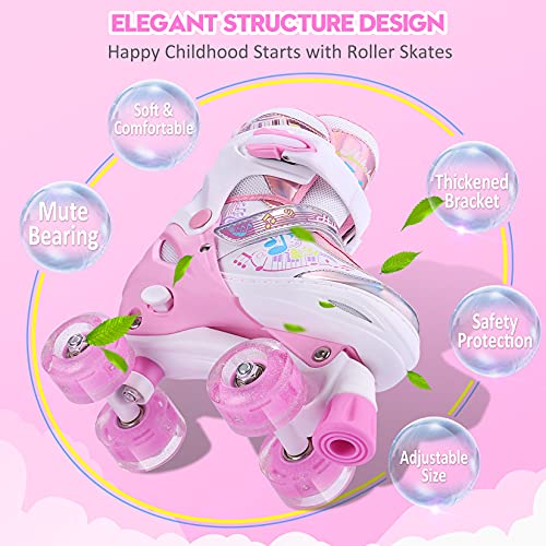 Hikole Girls Roller Skates with 4 Adjustable Size,All 8 Light Up Wheels Kids Roller Skates for Outdoor & Indoor