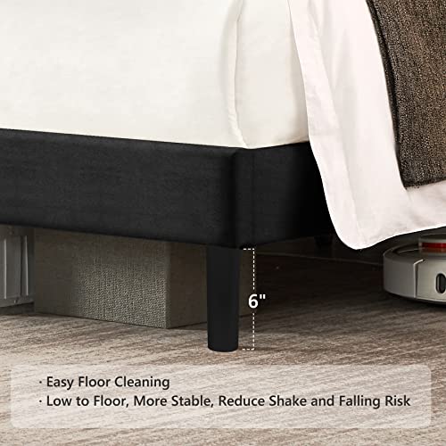 Flolinda King Size Platform Bed Frame with Velvet Upholstered Headboard and Wooden Slats Support, Fully Upholstered Mattress Foundation/No Box Spring Needed/Easy Assembly, Black