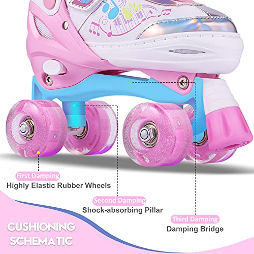 Hikole Girls Roller Skates with 4 Adjustable Size,All 8 Light Up Wheels Kids Roller Skates for Outdoor & Indoor