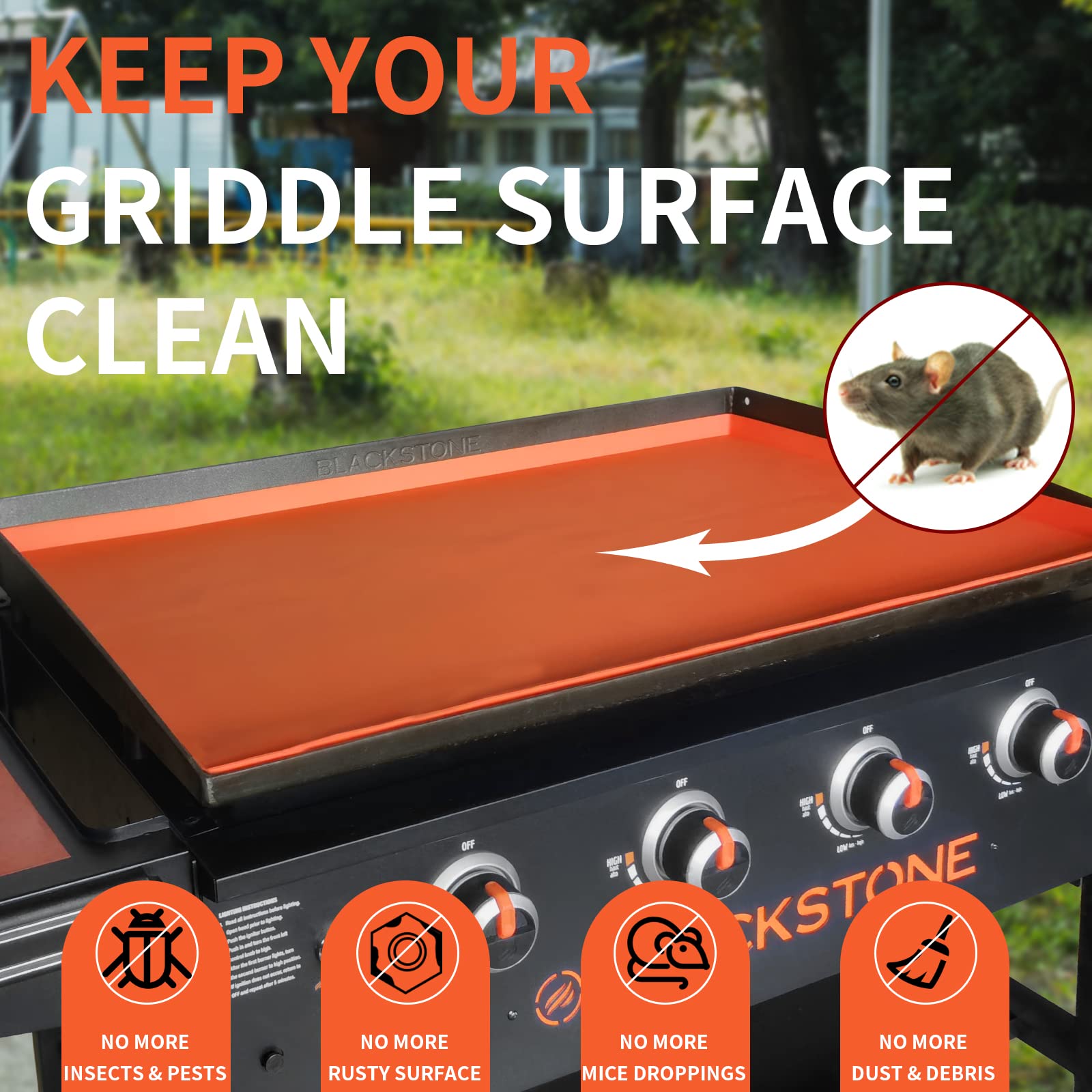 BSARTE 36 Inch Silicone Griddle Mat Cover for Blackstone 36 Inch Griddle - Heavy Duty Food Grade Thicker Silicone Matt Griddle Accessories- Outdoor Grill Cooking Surface Protective Cover, Orange