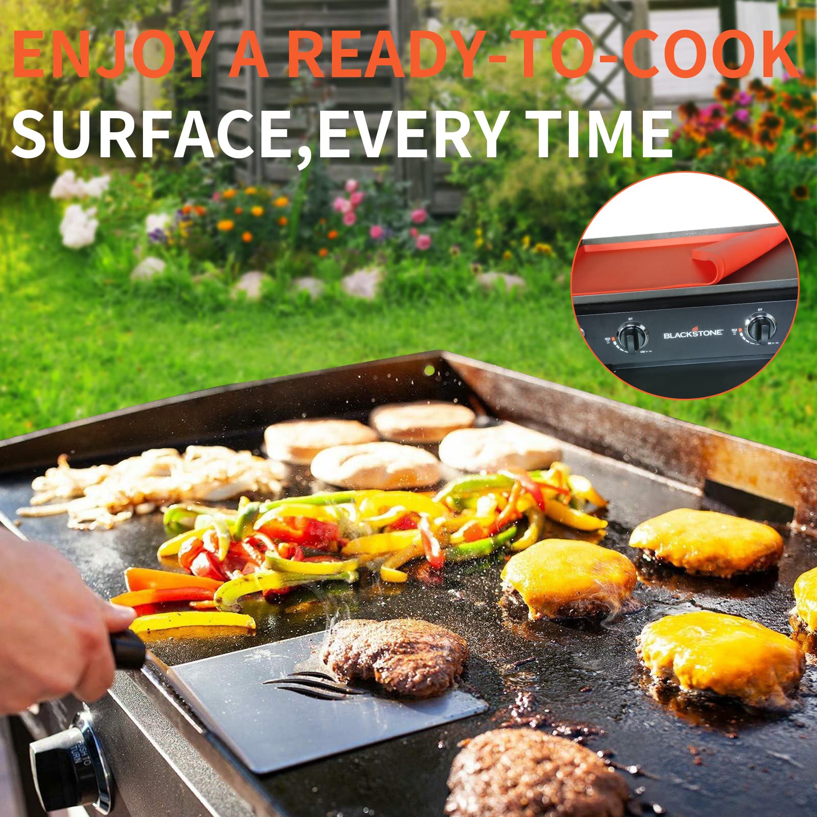 BSARTE 36 Inch Silicone Griddle Mat Cover for Blackstone 36 Inch Griddle - Heavy Duty Food Grade Thicker Silicone Matt Griddle Accessories- Outdoor Grill Cooking Surface Protective Cover, Orange