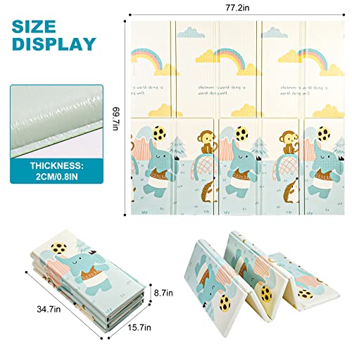 ZHUOKECE Baby Play Mat,Thickened 0.8 inches Foldable Floor Mats for Kids, Extra Large Waterproof Activity Crawling Playmats,Multifunctional Mat with Travel Bag(71" x 79") (Blue Elephant)