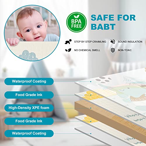 ZHUOKECE Baby Play Mat,Thickened 0.8 inches Foldable Floor Mats for Kids, Extra Large Waterproof Activity Crawling Playmats,Multifunctional Mat with Travel Bag(71" x 79") (Blue Elephant)