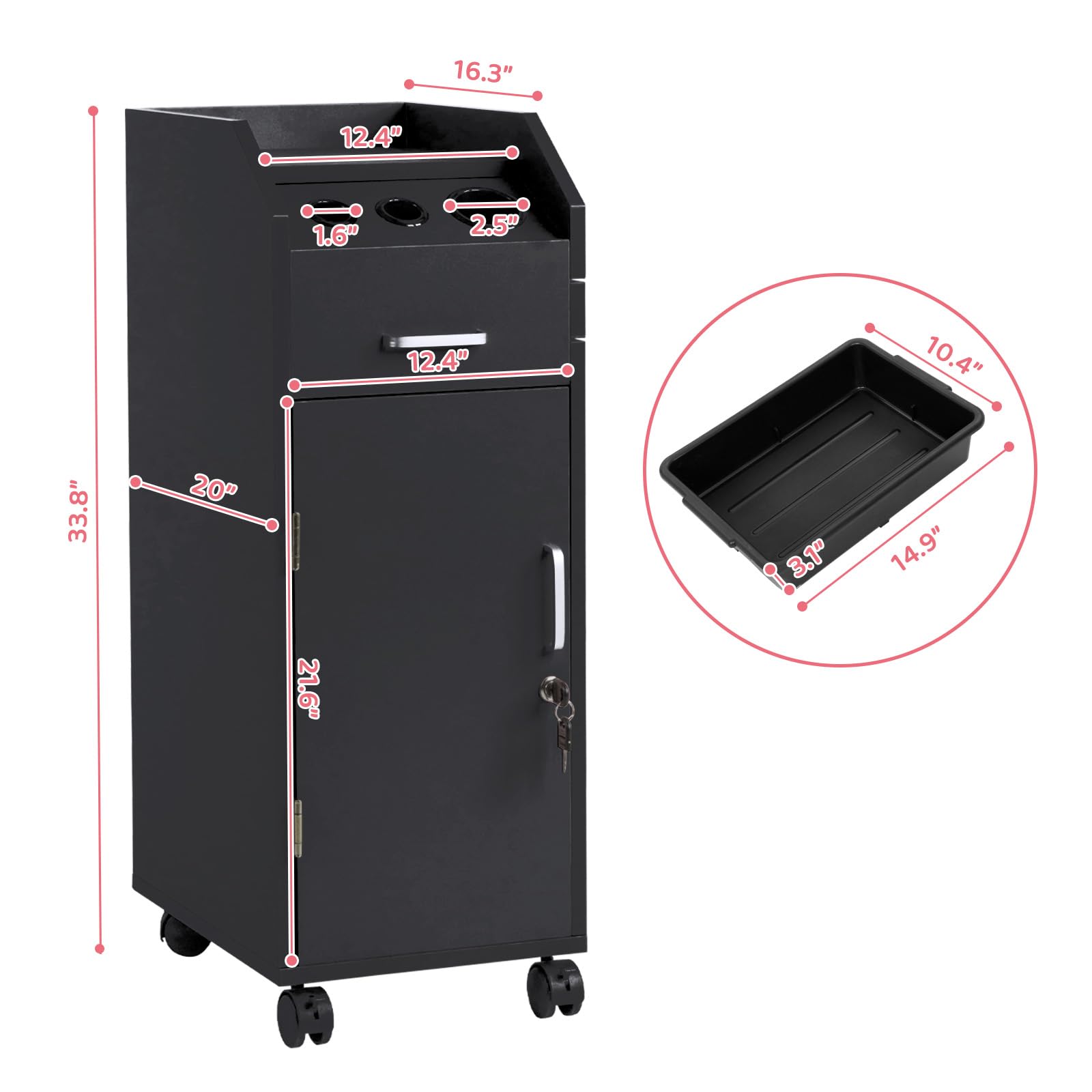 Winado Hair Salon Storage Cart with Wheels & 3 Hair Dryer Holders & 4 Drawers & Lock & 2 Keys, Hairdressing Tools Station Mobile Makeup Case, SPA Utility Trolley (Black)