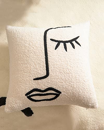 Nabis White Black Square Throw Pillow Cover 18x18, Picasso Style Pattern Tufted Decorative Throw Pillowcase Retro Cushion Covers for Couch Bed Bedroom Home Decor (White)