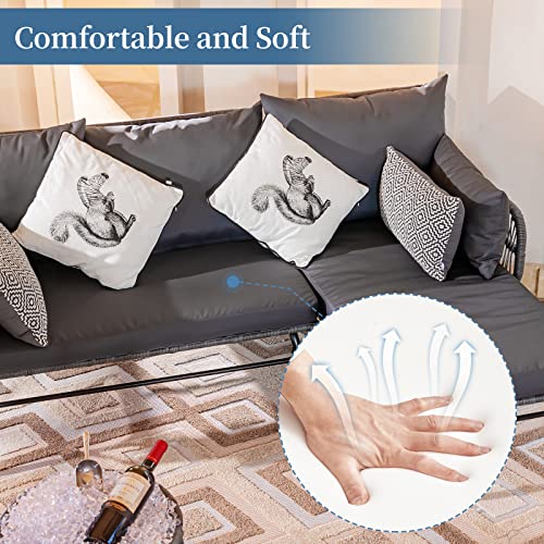 OUTPLATIO 3 Piece PE Wicker Boho Patio Furniture Sectional Chair Sets with Ice Bucket Outdoor Wicker Conversation Sets for Backyard, Porch, Garden (Grey)
