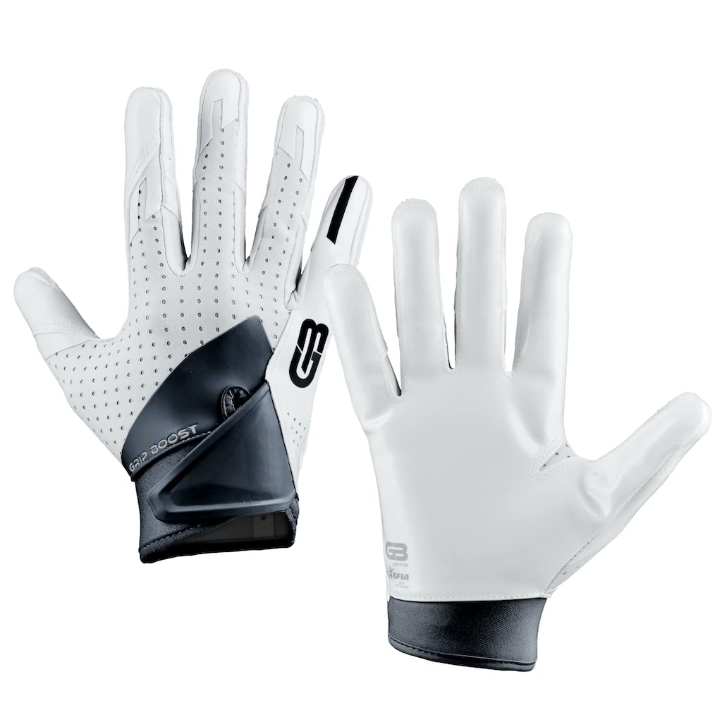 Grip Boost Stealth 5.0 Dual Color Football Gloves Mens - Adult Sizes (White/Black, Medium)