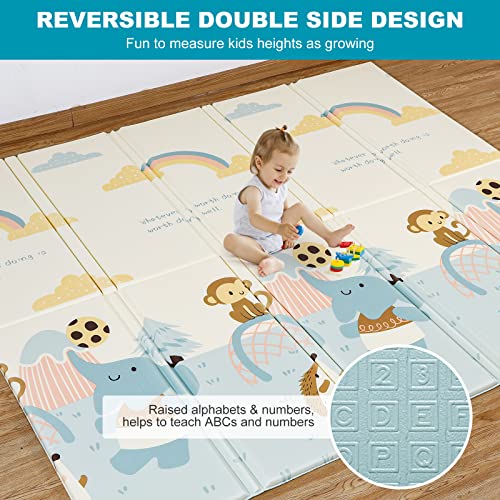 ZHUOKECE Baby Play Mat,Thickened 0.8 inches Foldable Floor Mats for Kids, Extra Large Waterproof Activity Crawling Playmats,Multifunctional Mat with Travel Bag(71" x 79") (Blue Elephant)