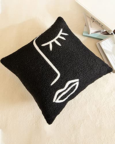 Nabis White Black Square Throw Pillow Cover 18x18, Picasso Style Pattern Tufted Decorative Throw Pillowcase Retro Cushion Covers for Couch Bed Bedroom Home Decor (White)