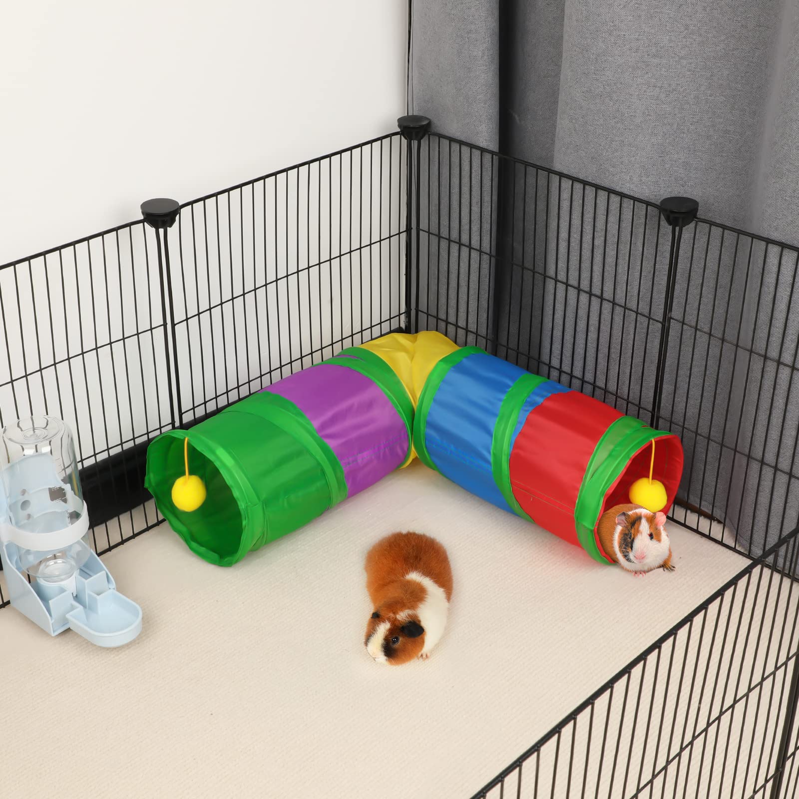 Rypet Guinea Pig Tunnels and Tubes Collapsible 2 Way and L-Type Tunnel with Interactive Ball Small Animal Activity Tunnel Hideaway Toys for Baby Rabbit Ferret Hamster Chinchilla Hedgehog