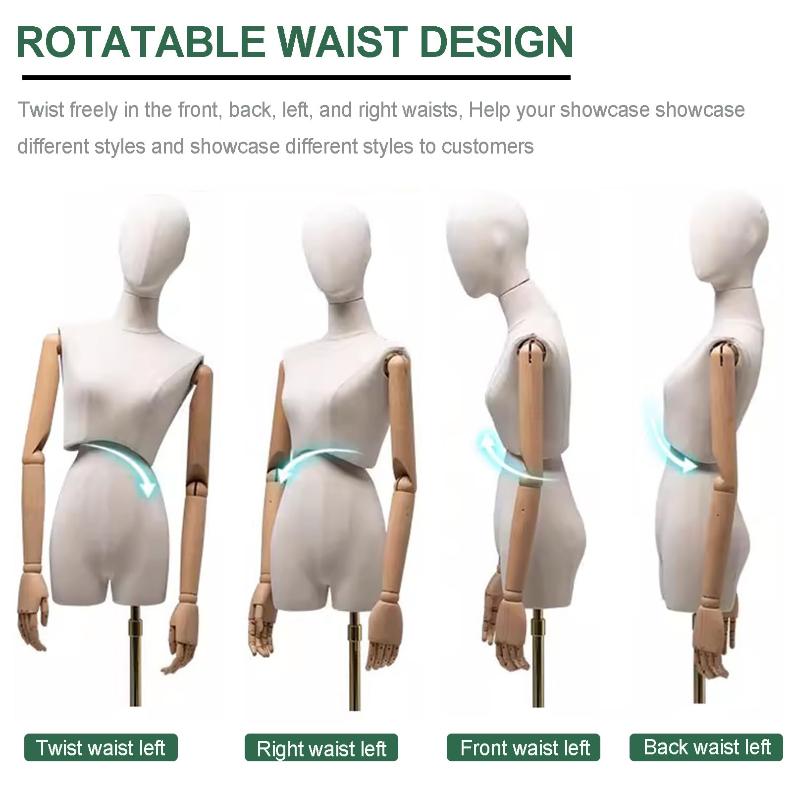 CDDUOLA Female Mannequin Dress Form Torso with Rotatable Waist and Head, Mechanical Upper Body Model Torso Display, 47-83 Inch Height Adjustable for Dress and Jewelry Display