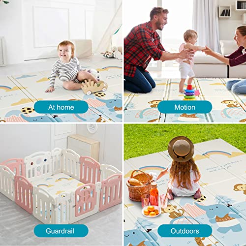 ZHUOKECE Baby Play Mat,Thickened 0.8 inches Foldable Floor Mats for Kids, Extra Large Waterproof Activity Crawling Playmats,Multifunctional Mat with Travel Bag(71" x 79") (Blue Elephant)