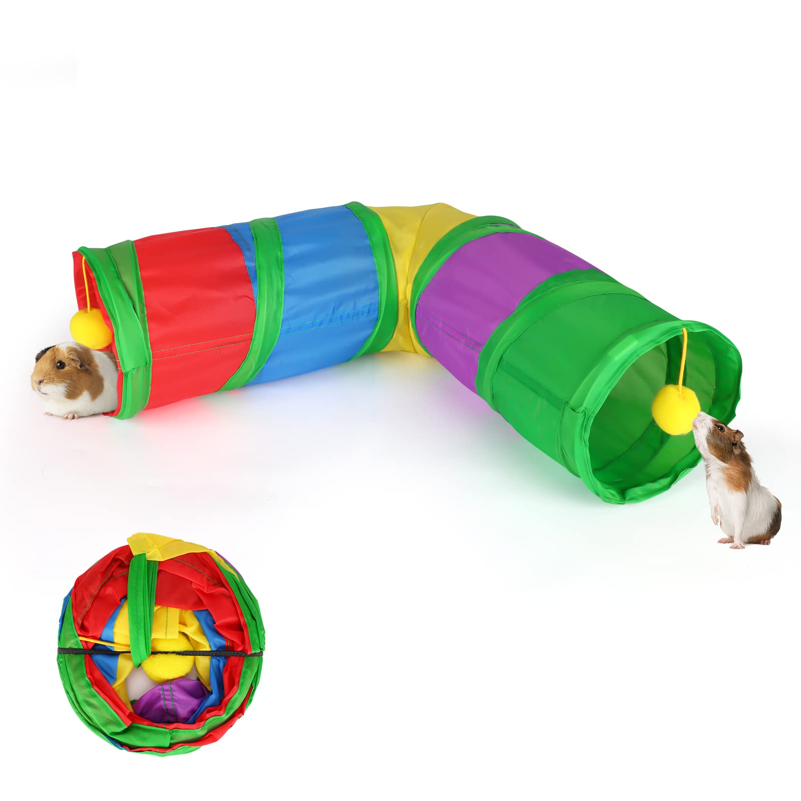 Rypet Guinea Pig Tunnels and Tubes Collapsible 2 Way and L-Type Tunnel with Interactive Ball Small Animal Activity Tunnel Hideaway Toys for Baby Rabbit Ferret Hamster Chinchilla Hedgehog