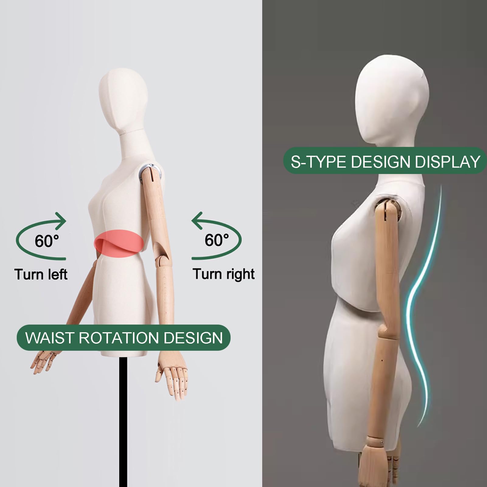 CDDUOLA Female Mannequin Dress Form Torso with Rotatable Waist and Head, Mechanical Upper Body Model Torso Display, 47-83 Inch Height Adjustable for Dress and Jewelry Display