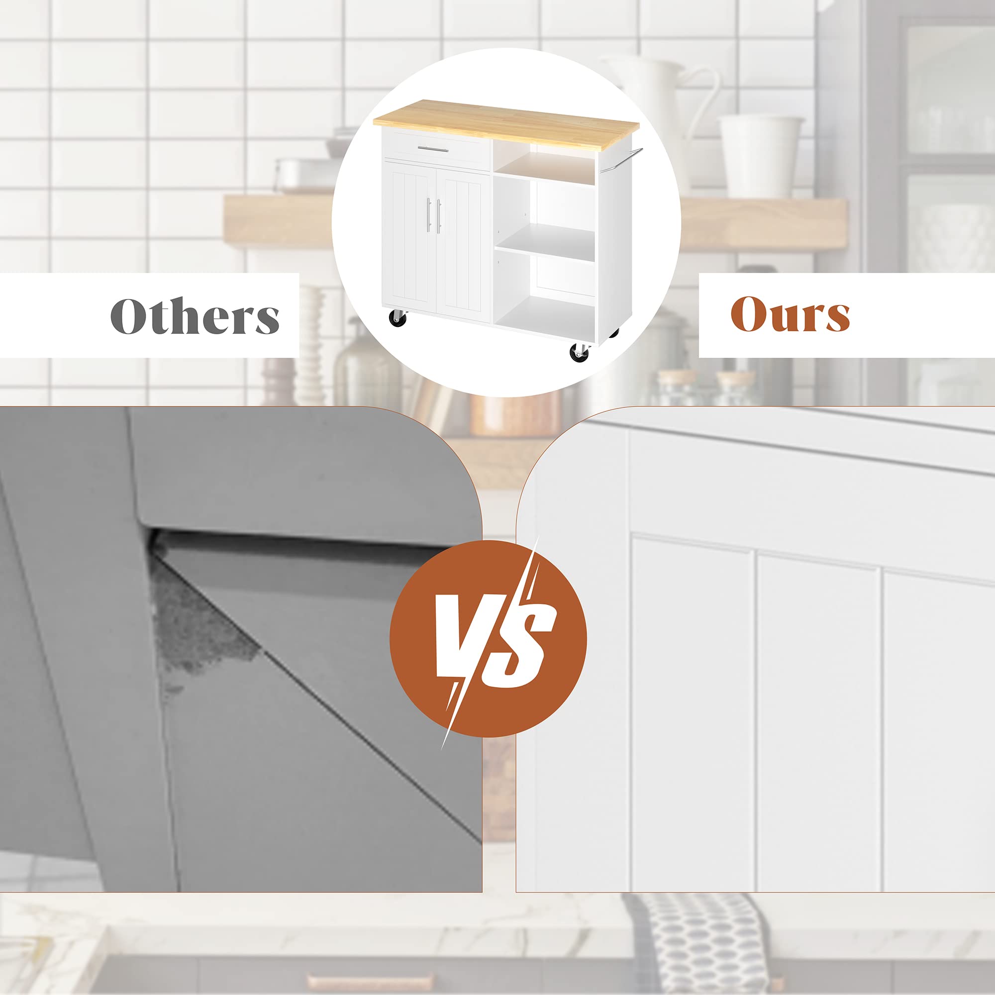 JY QAQA 42" Kitchen Island on Wheels with Storage Cabinet Kitchen Cart Cabinet with Shelves, Cart Handle for Towel Rack or Free Mobility, Portable Islands for Kitchen