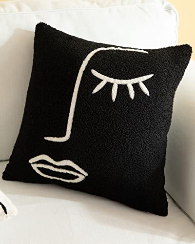 Nabis White Black Square Throw Pillow Cover 18x18, Picasso Style Pattern Tufted Decorative Throw Pillowcase Retro Cushion Covers for Couch Bed Bedroom Home Decor (White)