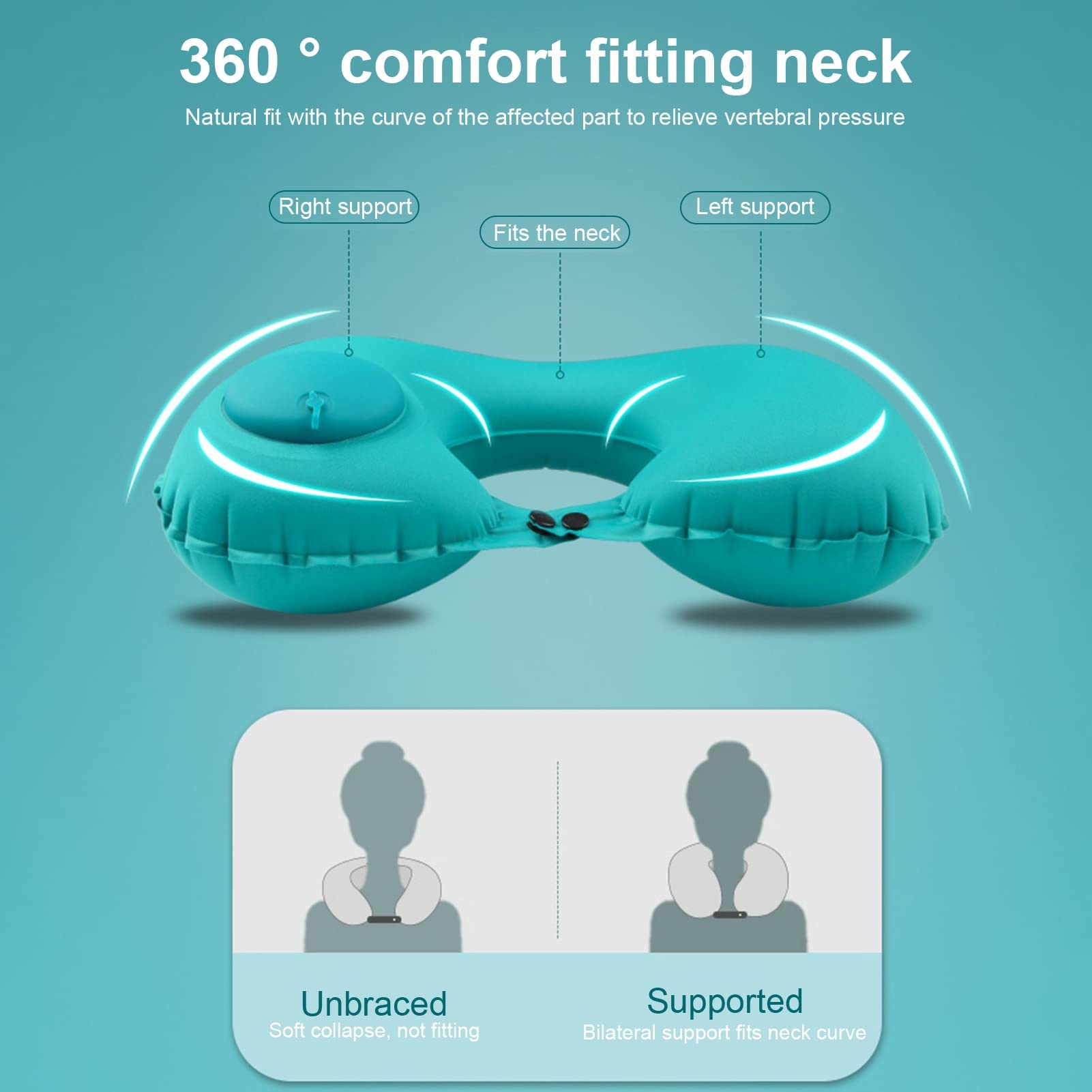 Altsuceser 2Pcs Inflatable Travel Pillow Neck Pillow for Travel, Compact Portable U-Shape Head Neck Support Cervical Cushion for Car Airplane Train Travel Office Napping Grey & Green