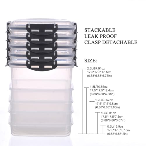 Bellaware 5 PCS Sandwich Containers with Locking Lid, 100% Airtight Kitchen Food Storage Containers Microwave & Dishwasher Safe, BPA-Free Lunch Box for Kids