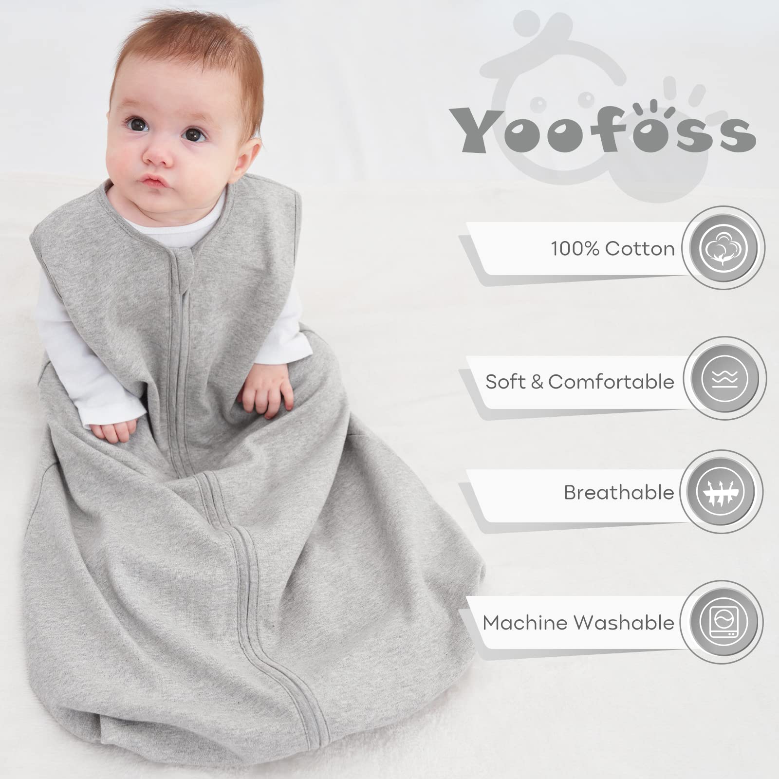 Yoofoss Baby Sleep Sack 3-6 Months 100% Cotton 0.5 TOG Baby Sleeping Bag 2-Way Zipper Toddler Wearable Blankets 3 Pack Breathable Lightweight (Small)