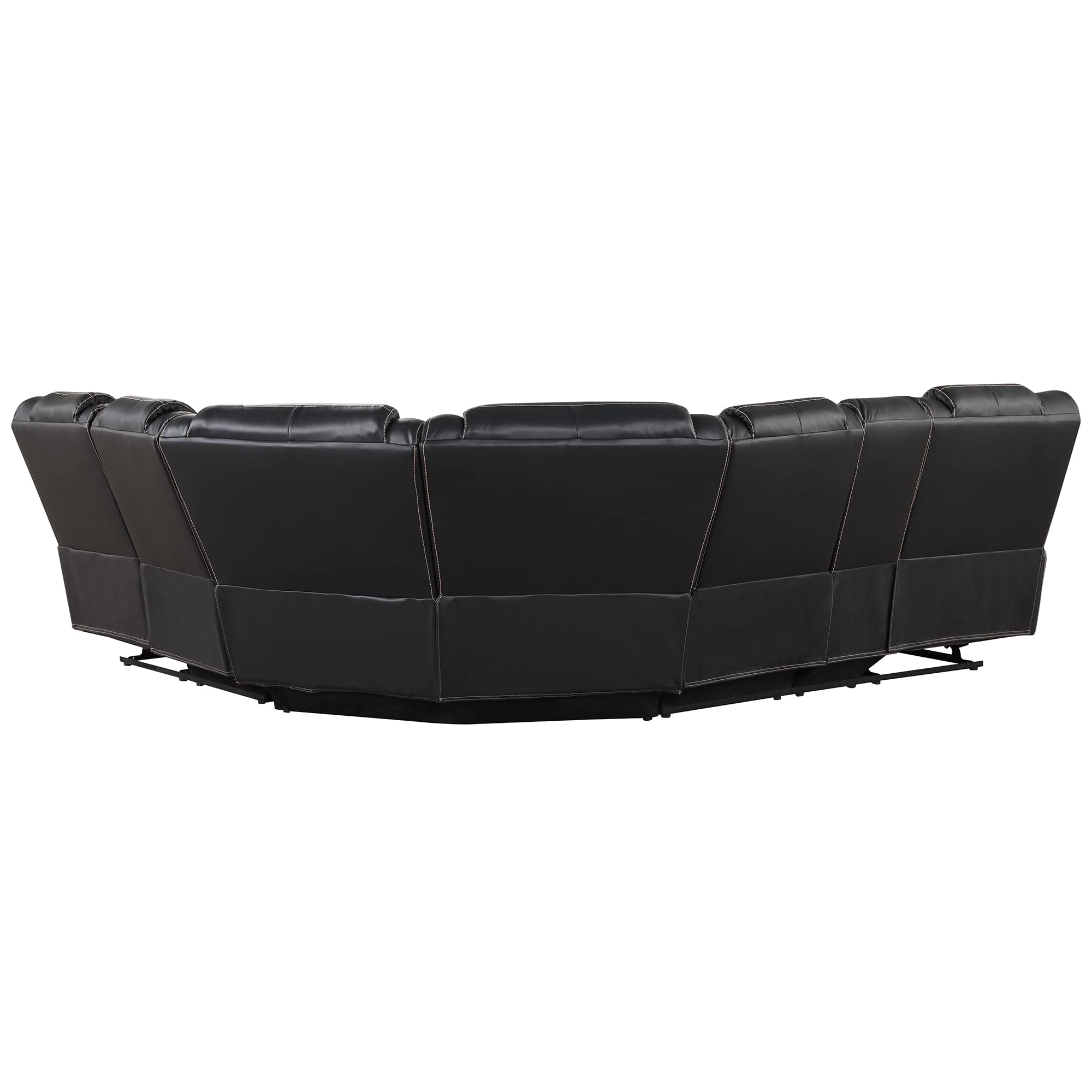 Yoglad Sectional Sofa with Recliner Manual Reclining Sectional Sofa with LED Lights Faux Leather Couch with Center Console/Cup Holders for Living Room, Home Theater, Black 102.4" Dx 97.6" W