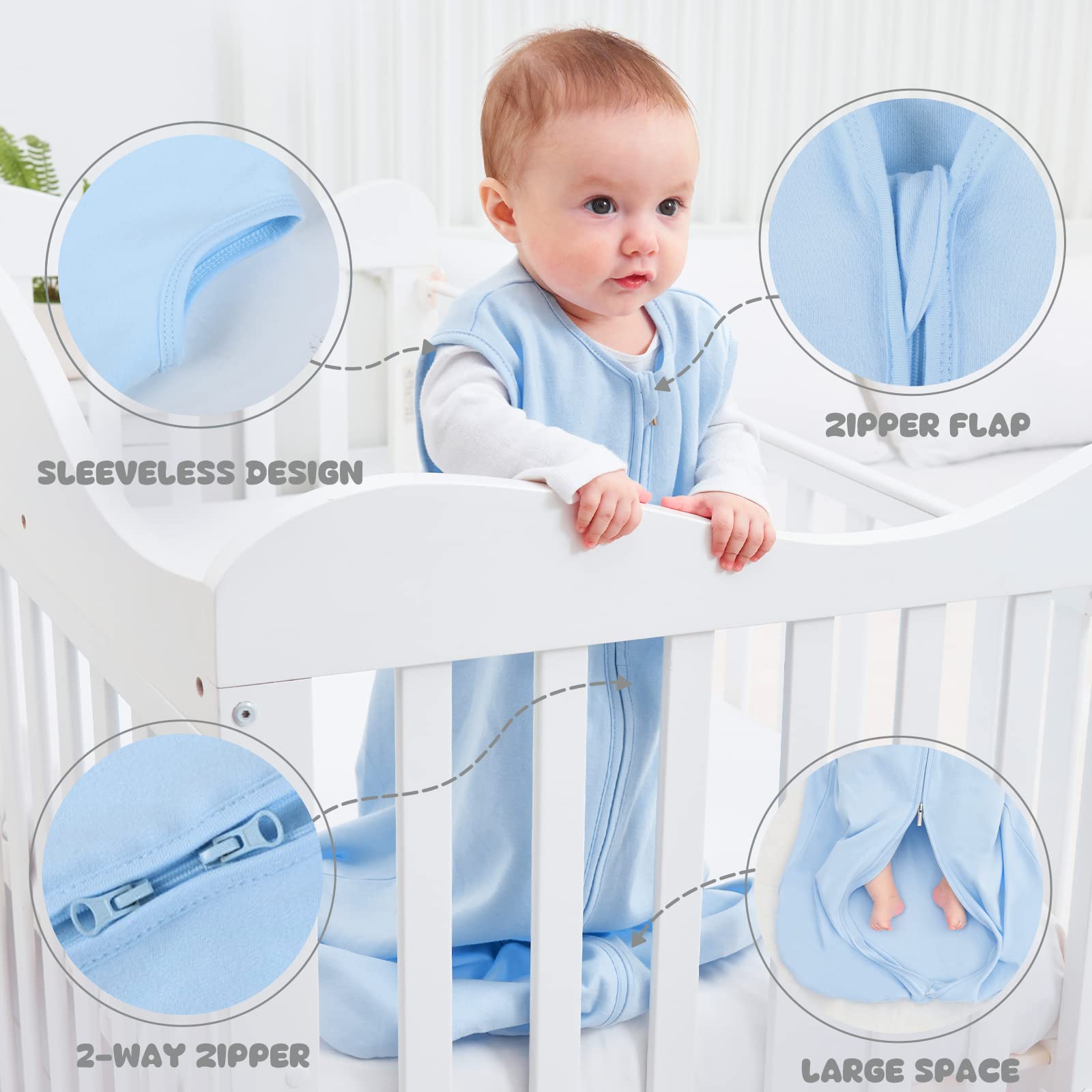 Yoofoss Baby Sleep Sack 3-6 Months 100% Cotton 0.5 TOG Baby Sleeping Bag 2-Way Zipper Toddler Wearable Blankets 3 Pack Breathable Lightweight (Small)