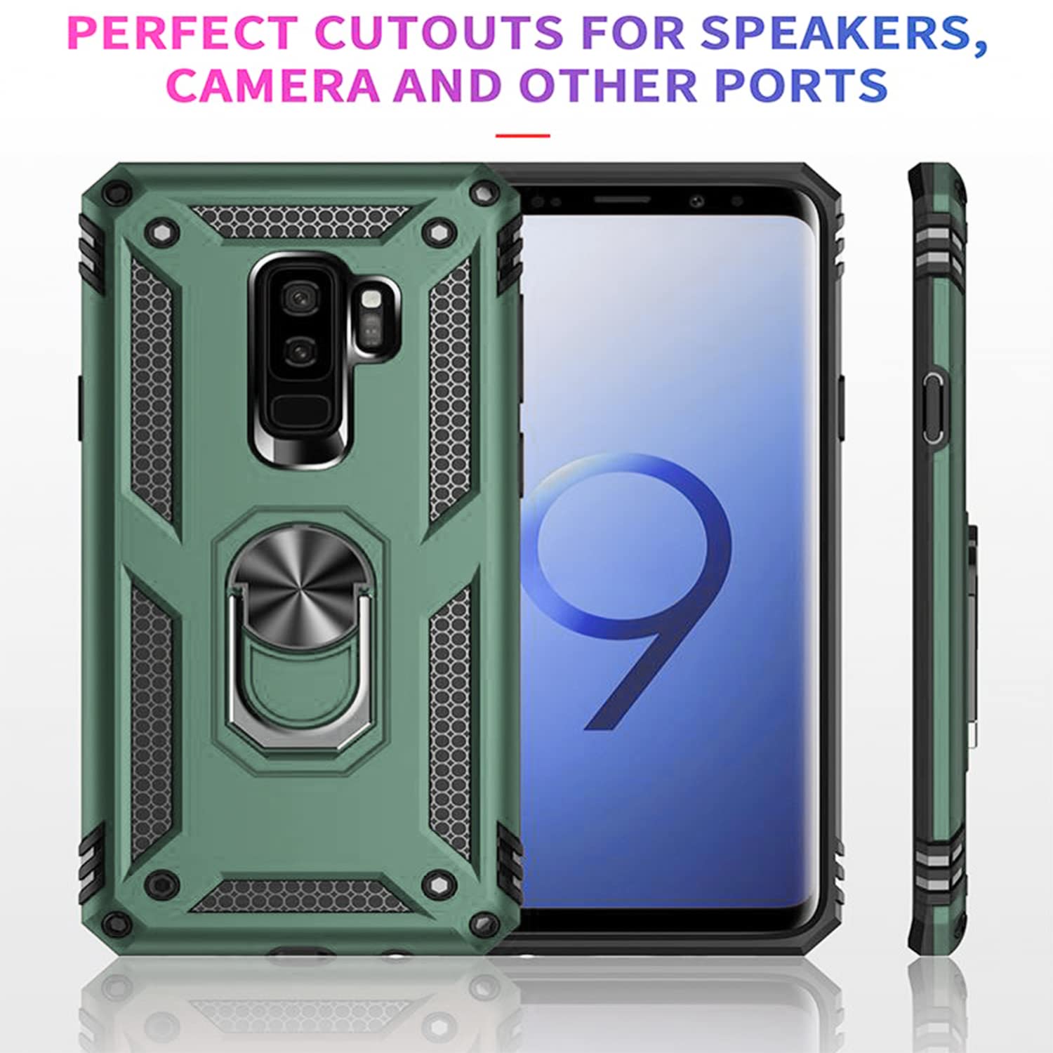 STARSHOP Galaxy S9 Plus Case, Samsung Galaxy S9 Plus Case, [NOT FIT S9 ] with [Tempered Glass Protector Included] Rotatable Metal Ring Kickstand Shockproof Drop Protection Phone Cover - Green