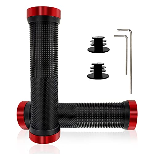 Bike Handlebar Grips, Non-Slip-Rubber Bicycle Handle Grip with Aluminum Lock, Bike Grip for Scooter Cruiser Tricycle Wheel Chair Mountain Road Urban Foldable Bike MTB BMX Beach Cruiser Scooter (Red)
