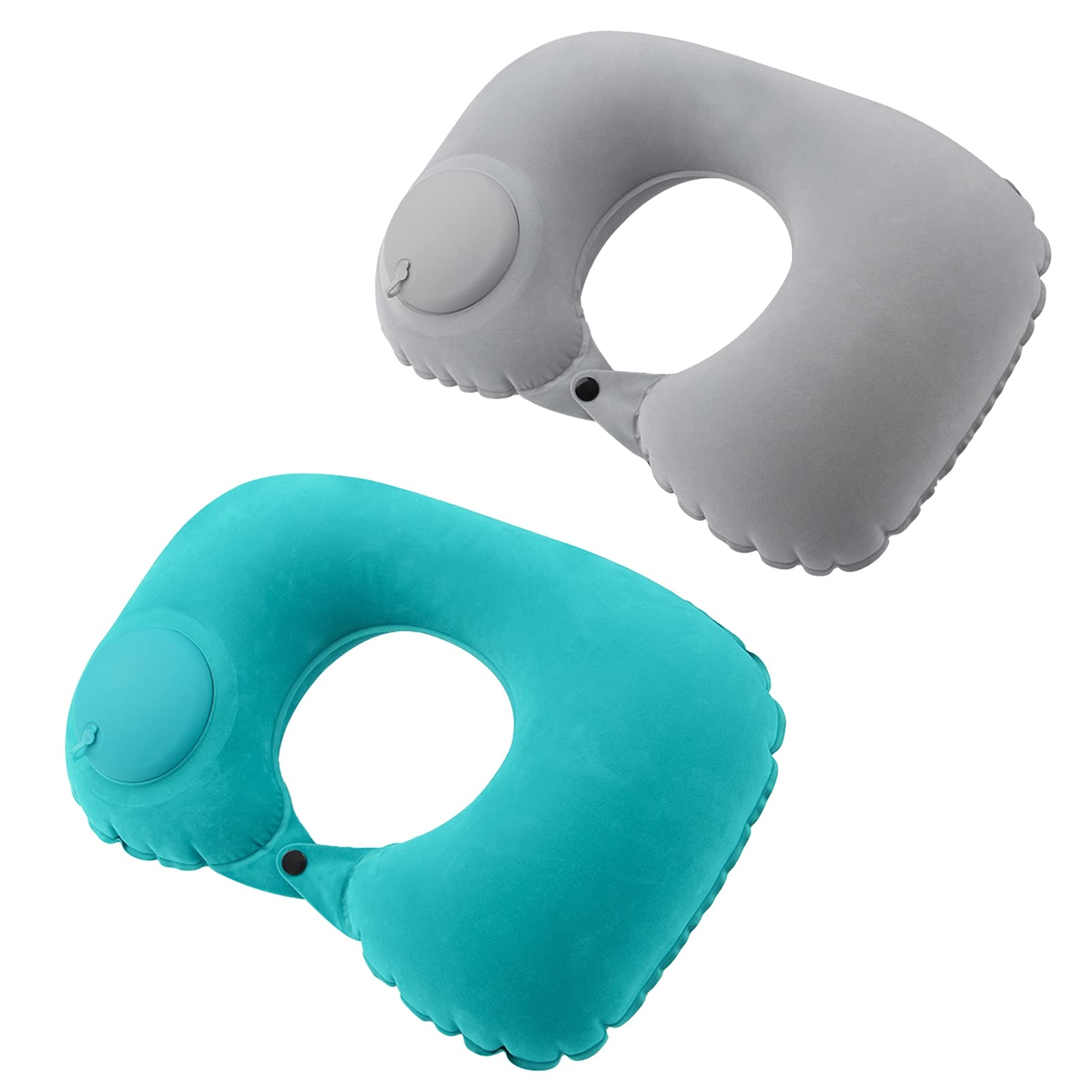 Altsuceser 2Pcs Inflatable Travel Pillow Neck Pillow for Travel, Compact Portable U-Shape Head Neck Support Cervical Cushion for Car Airplane Train Travel Office Napping Grey & Green