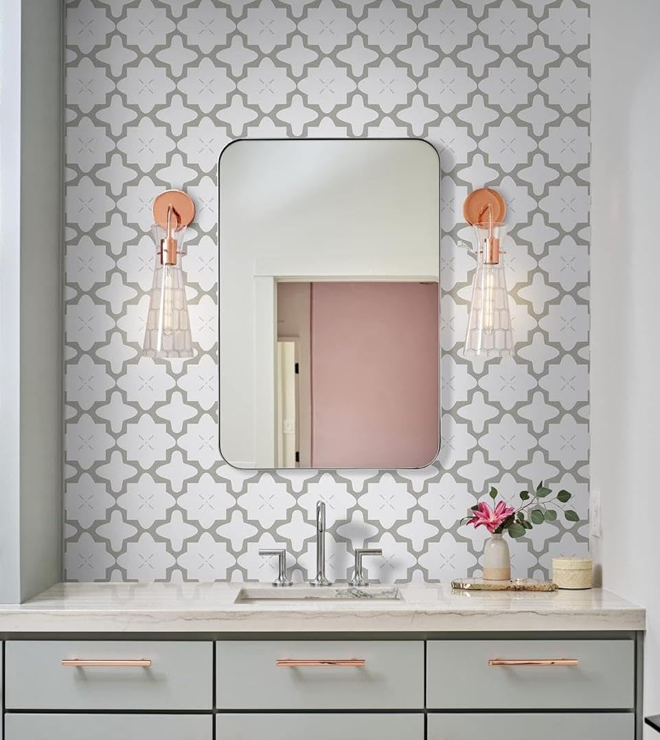 GloryTik 17.7" x 78.7" Trellis Contact Paper Grey and White Peel and Stick Wallpaper Self Adhesive Wallpaper Gray Geometric Removable Wallpaper for Cabinets Drawer Room Wall Decoration