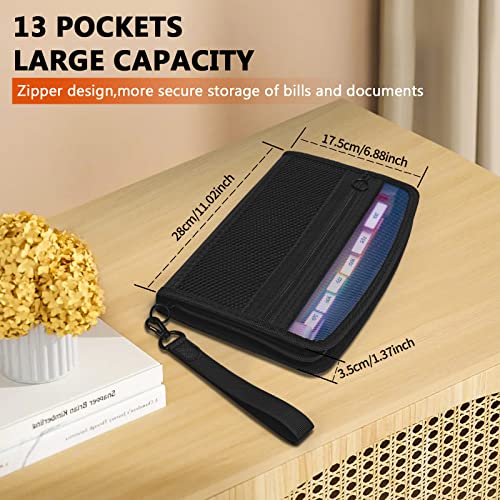Nicecho Receipt Coupon Organizer, 13 Pockets Small Accordion File Organizer with Rainbow Labels, Small File Folder for Cards Bill Business Document, Zipper Closure, 11 * 6.8 Inches (Black) …