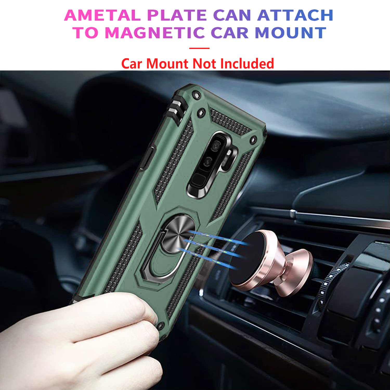 STARSHOP Galaxy S9 Plus Case, Samsung Galaxy S9 Plus Case, [NOT FIT S9 ] with [Tempered Glass Protector Included] Rotatable Metal Ring Kickstand Shockproof Drop Protection Phone Cover - Green
