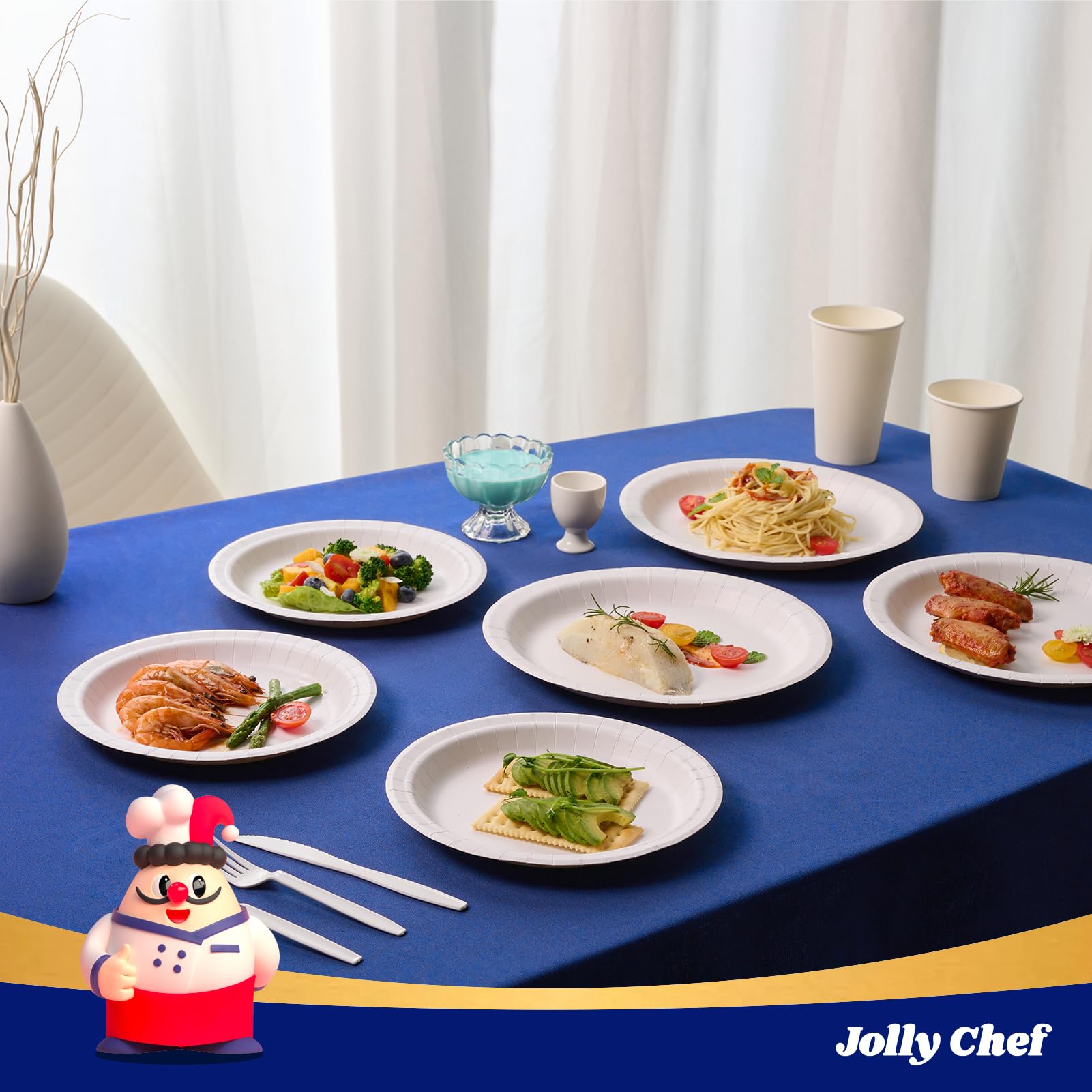 JOLLY CHEF10 inch 140 Pack Disposable Paper Plates,Soak Proof, Cut Proof, Microwave Safe Heavy Duty Paper Plates Everyday Use