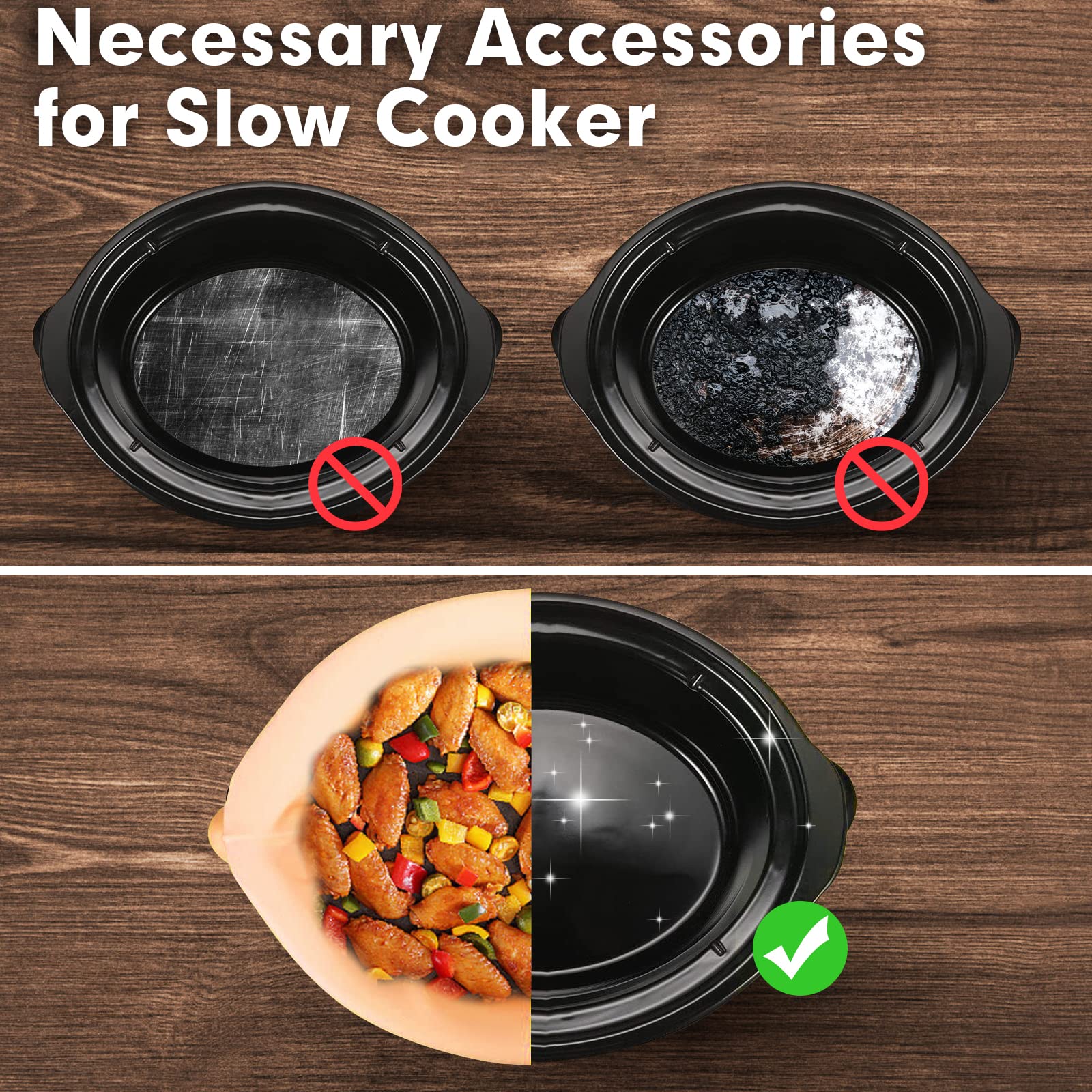 3 Pack Silicone Slow Cooker Liners - Reusable & Leakproof Fit 6-8 Quarts Crockpot,Dishwasher Safe Cooking Liners for Oval or Round Pot