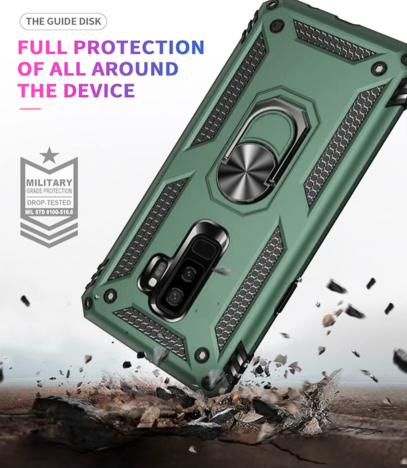 STARSHOP Galaxy S9 Plus Case, Samsung Galaxy S9 Plus Case, [NOT FIT S9 ] with [Tempered Glass Protector Included] Rotatable Metal Ring Kickstand Shockproof Drop Protection Phone Cover - Green