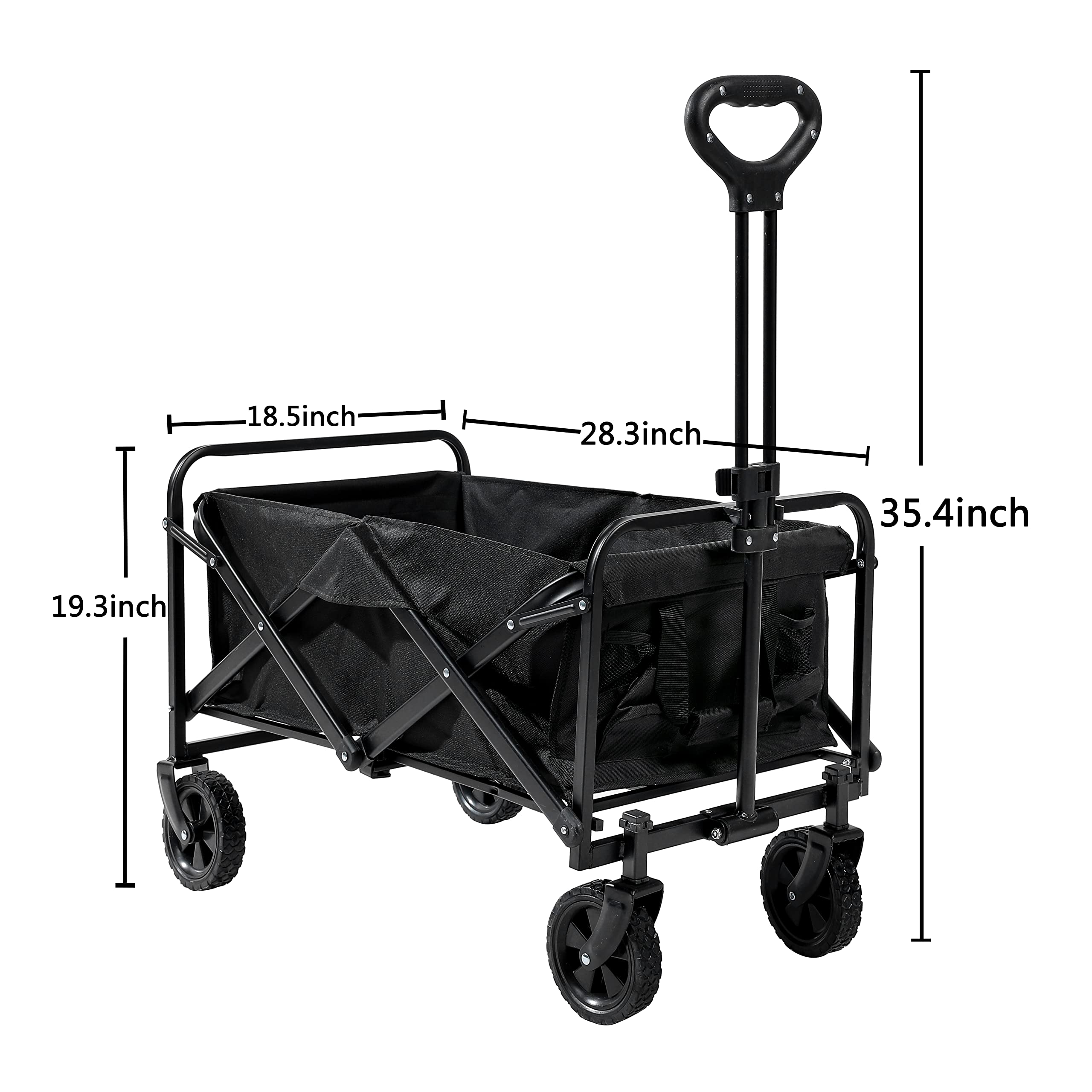 Wagon Cart Foldable Beach Wagon Large Capacity with Wheels Collapsible Wagon Heavy Duty Folding Wagon Portable for Camping Travel Sports Fishing (Black M)