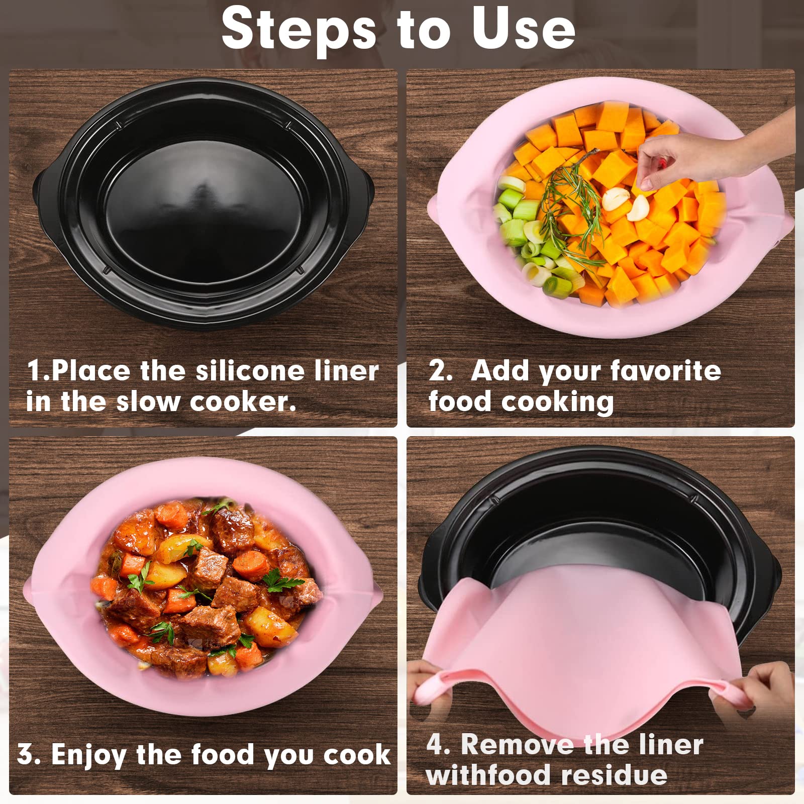 3 Pack Silicone Slow Cooker Liners - Reusable & Leakproof Fit 6-8 Quarts Crockpot,Dishwasher Safe Cooking Liners for Oval or Round Pot