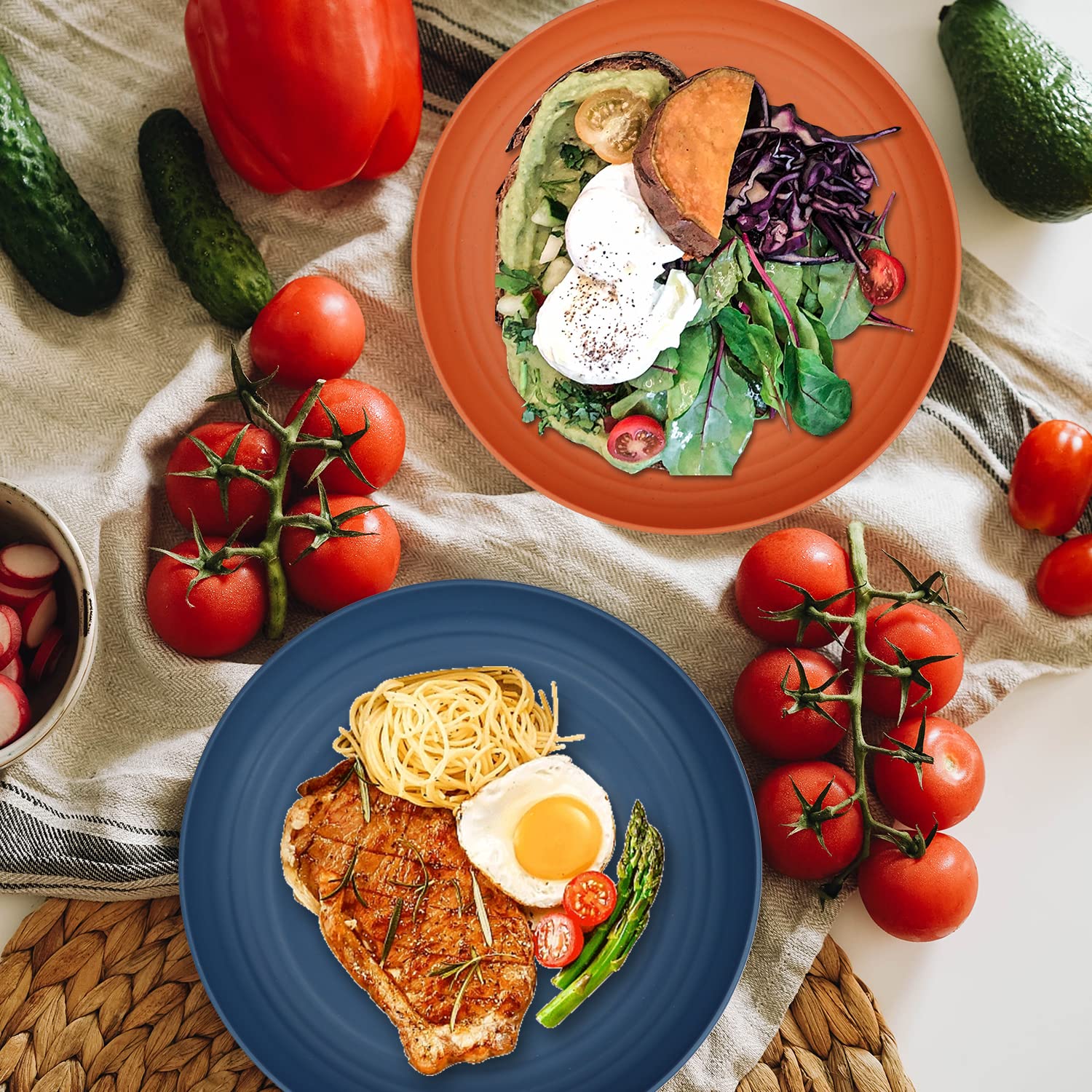 Homienly 6 PCS Deep Dinner Plates Alternative for Plastic Plates Microwave and Dishwasher Safe Wheat Straw Plates for Kitchen Unbreakable Kids Plates with 6 Colors (8 INCH)