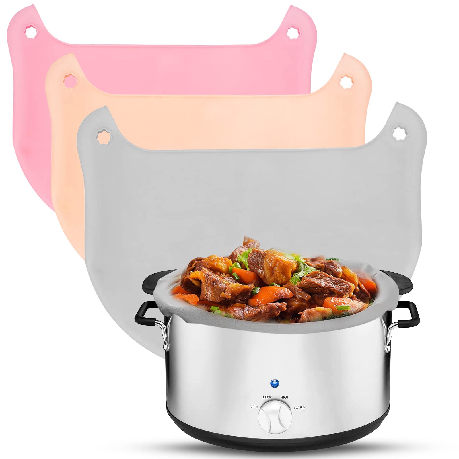 3 Pack Silicone Slow Cooker Liners - Reusable & Leakproof Fit 6-8 Quarts Crockpot,Dishwasher Safe Cooking Liners for Oval or Round Pot